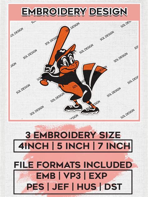 Mlb Funny Baltimore Orioles Mascot Logo Machine Embroidery Files Mlb Baltimore Orioles Team