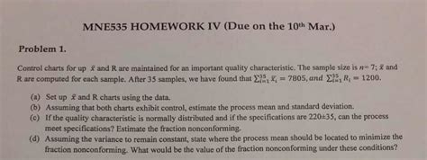 Solved Control Charts For Up X And R Are Maintained For An Chegg Com