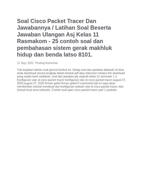 Soal Cisco Packet Tracer Dan Jawabannya Pdf
