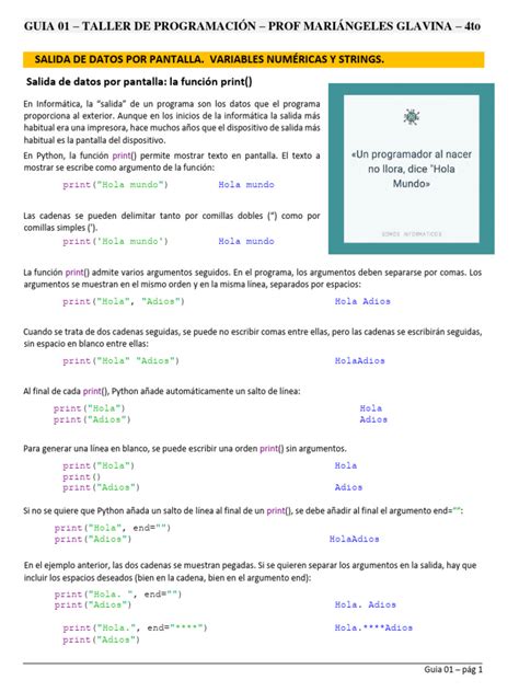 01 Python Salida De Datos Por Pantalla Pdf Variable Informática Python Lenguaje De