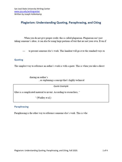 Quoting Paraphrasing And Citing Pdf Citation