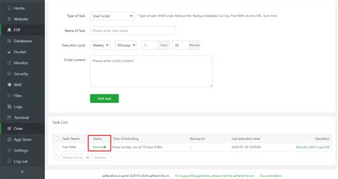 aaPanel Hướng dẫn đặt Cron tự động Restart RAM khi bị treo Nhan Hoa Knowledgebase