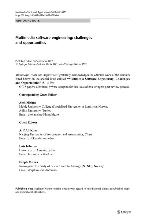 Pdf Multimedia Software Engineering Challenges And Opportunities