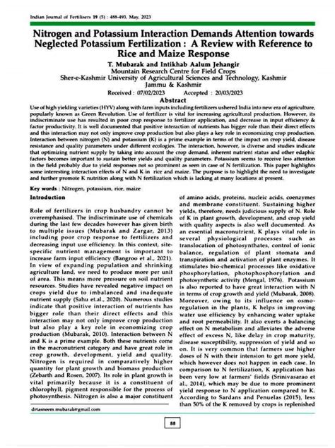 Pdf Nitrogen And Potassium Interaction Demands Attention Towards