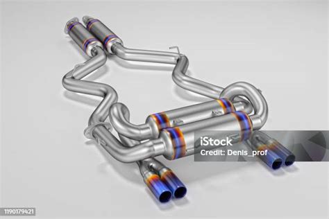 스포츠카용 튜닝 배기 시스템 자동차 머플러 배기 소음기 배기관에 대한 스톡 사진 및 기타 이미지 배기관 차 3차원 형태 Istock