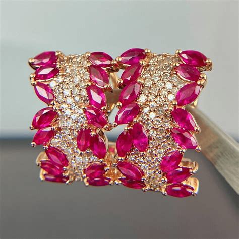 Effy Rosa Marquise Ruby And Diamond Pavé Omega Huggie Earrings Etsy