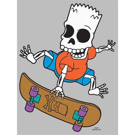 Mens The Simpsons Bart Skeleton Skateboarding T Shirt Athletic