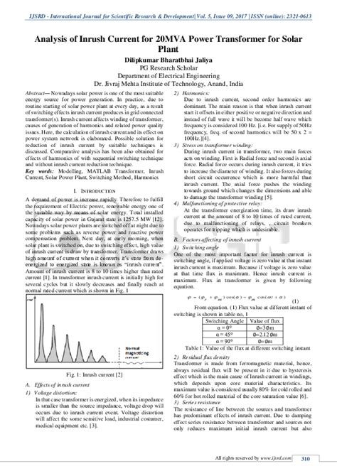 Pdf Analysis Of Inrush Current For 20mva Power Transformer For Solar Plant