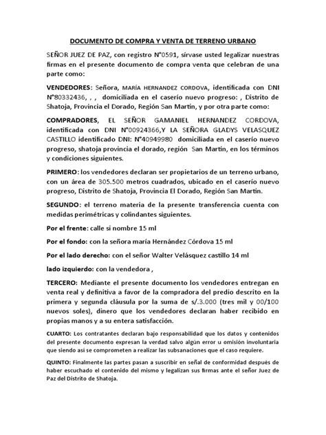 Documento De Compra Y Venta De Terreno Urban1 Pdf
