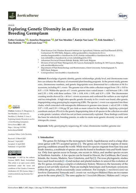 Pdf Exploring Genetic Diversity In An Ilex Crenata Breeding Germplasm