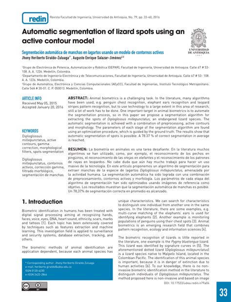 Pdf Automatic Segmentation Of Lizard Spots Using An Active Contour Model