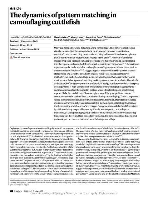 Pdf The Dynamics Of Pattern Matching In Camouflaging Cuttlefish
