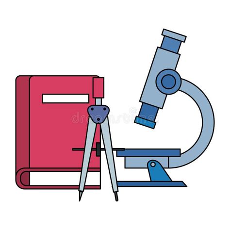 Textbook School With Compass And Microscope Stock Illustration
