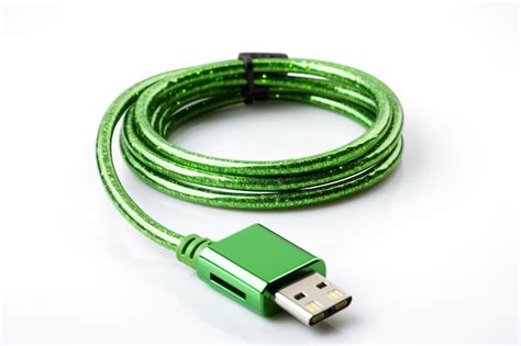 Premium Photo A Green USB Cable Coiled Like A Spring Ready To Connect On Transparent