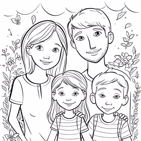 Милая семья с двумя детьми раскраска