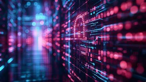 Abstract Digital Lock Data Protection Encryption In Red And Blue Lights