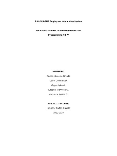 Employees Information System Documentation Pdf