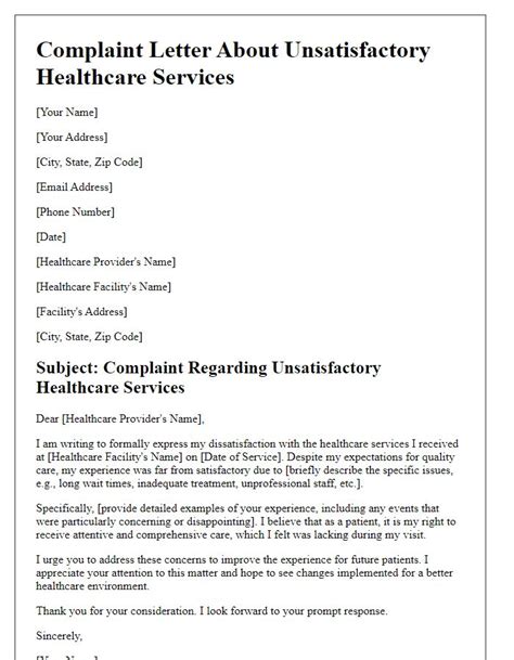 Letter Template For Expressing Dissatisfaction With Medical Care Free Samples In Pdf Letterin