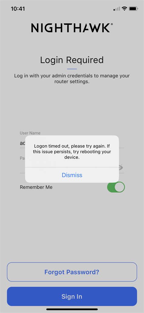 Error Message Logging Into App Netgear Communities