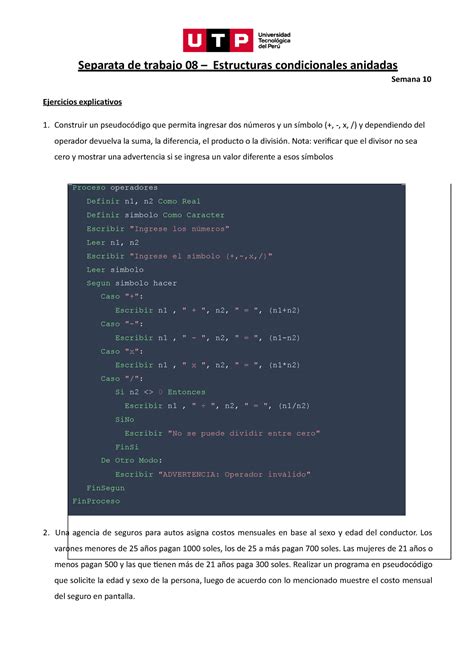 Separata Unidad PRINCIPIOS DE ALGORITMOS Separata De Trabajo Estructuras Studocu