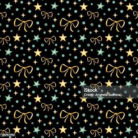 수채화 전통적인 크리스마스 녹색 노란색 축제 요소와 원활한 패턴 홀리 잎 리본 별 홀리데이 핸드 그린 배경 디자인 0명에 대한 스톡 벡터 아트 및 기타 이미지 Istock