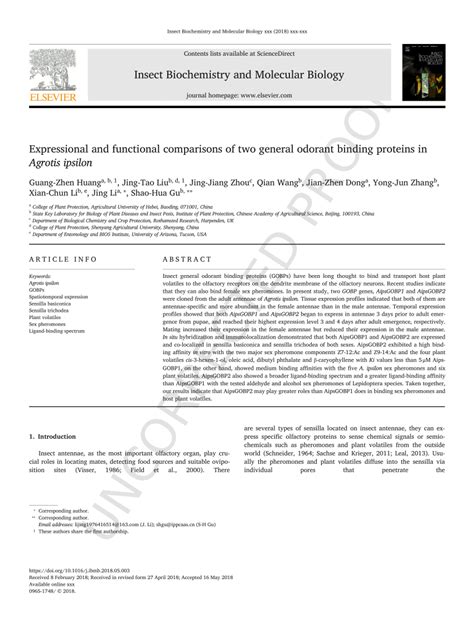 Pdf Expressional And Functional Comparisons Of Two General Odorant Binding Proteins In Agrotis