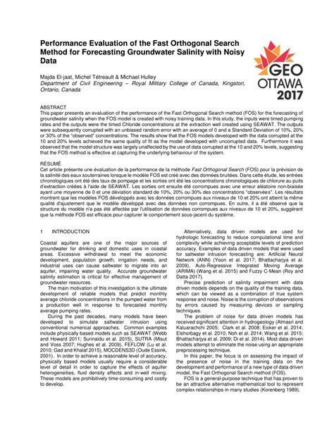 Pdf Performance Evaluation Of The Fast Orthogonal Search Method For Forecasting Groundwater