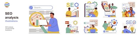 Premium Vector Seo Analysis Concept With Character Situations Collection Bundle Of Scenes