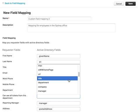Mapping Active Directory Fields While Importing Requesters Through