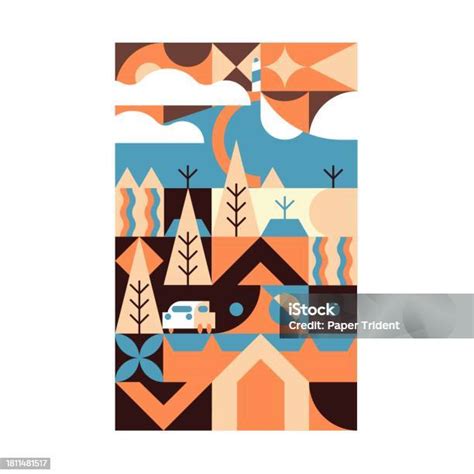 입체파 숲 추상 나무 풍경 포스터 기하학적 나무 모양 그림 형태 현대 양식의 자연 벽 예술 입체파 삼림 지대 수직 실내 장식 평면 벡터 그림 차에 대한 스톡 벡터 아트 및