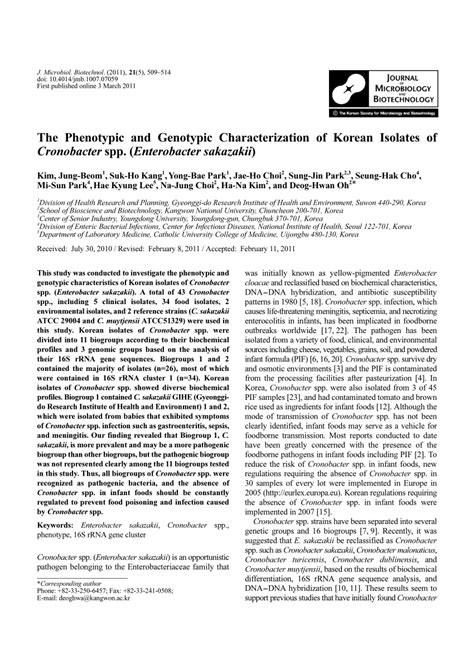 pdf the phenotypic and genotypic characterization of korean isolates