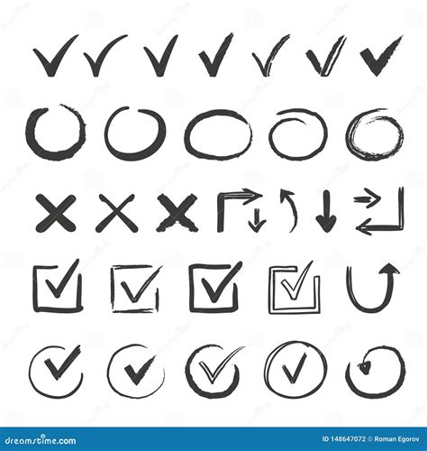 Hand Drawn Check Signs Doodle V Mark For List Items Checkbox Chalk Icons And Sketch Checkmarks
