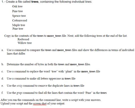 Solved Create A File Called Trees Containing The Following Chegg Com