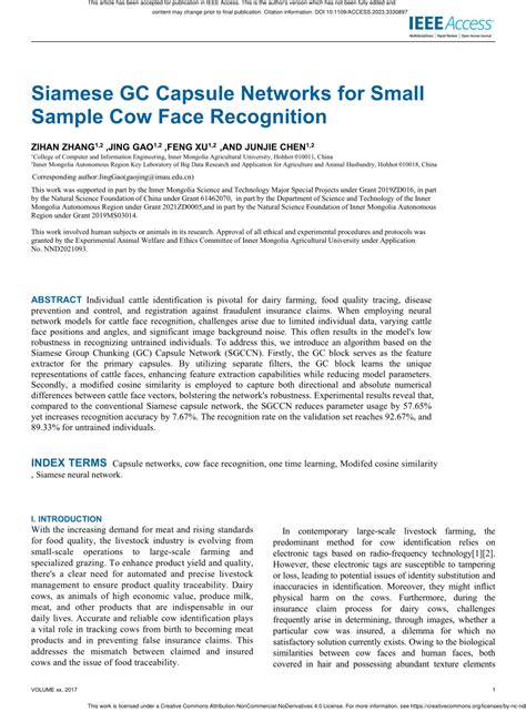 pdf siamese gc capsule networks for small sample cow face recognition