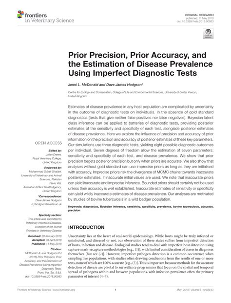 Pdf Prior Precision Prior Accuracy And The Estimation Of Disease Prevalence Using Imperfect