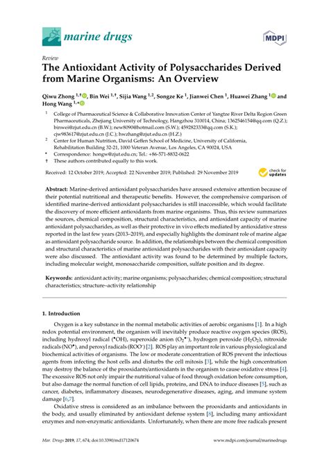 Pdf The Antioxidant Activity Of Polysaccharides Derived From Marine Organisms An Overview