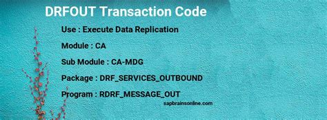Drfout Sap Tcode For Execute Data Replication