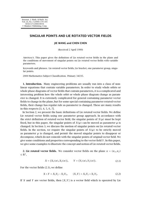 Pdf Singular Points And Lie Rotated Vector Fields