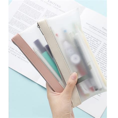간단한 서리로 덥은 투명 컬러 연필 케이스 펜 가방 Tpu 방수 매트 스토리지 파우치 문구 학교 여행 지갑 F388연필 가방 Aliexpress