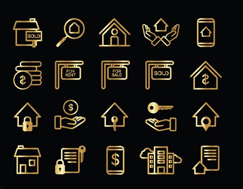 Set Of Gold Real Estate Icons 10886858 Vector Art At Vecteezy