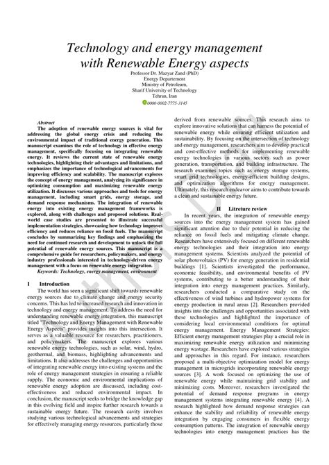 Pdf Technology And Energy Management With Renewable Energy Aspects