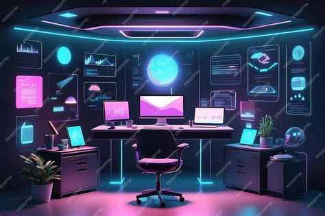 Premium Photo A Futuristic Home Office Setup With Holographic