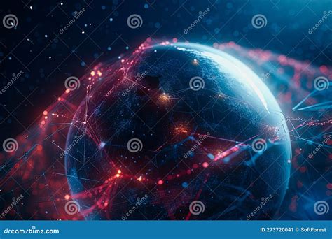 Connection Lines Around The Earths Surface Future Technology Backdrop With Circles And Lines