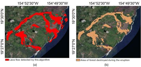 A Land Area Inundated By Lava In Red Detected By My Algorithm