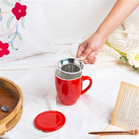 Buy Sipologie Red Ceramic Tea Cup With Infuser 300ml Online