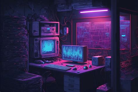 premium photo computer desk with two monitors and a keyboard