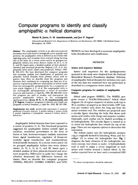 Computer Programs To Identify And Classify Amphipathic A Helical