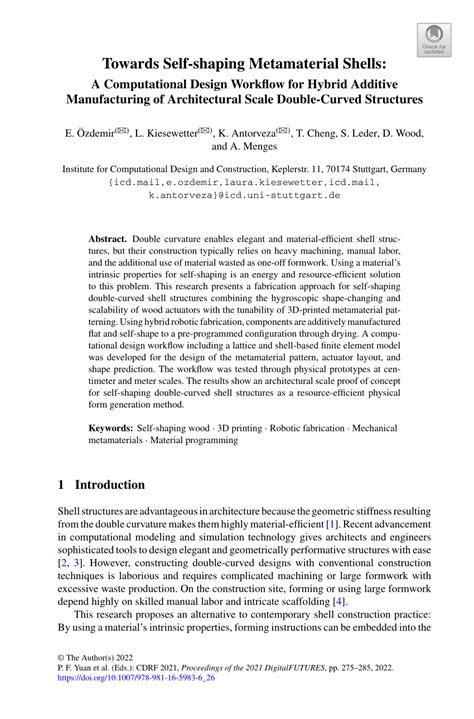 Pdf Towards Self Shaping Metamaterial Shells A Computational Design Workflow For Hybrid