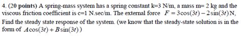 Solved 4 A Spring Mass System Has A Spring Constant K 3