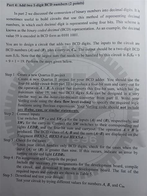 Solved Part 4 Add Two 1 Digit Bcd Numbers 2 Points In
